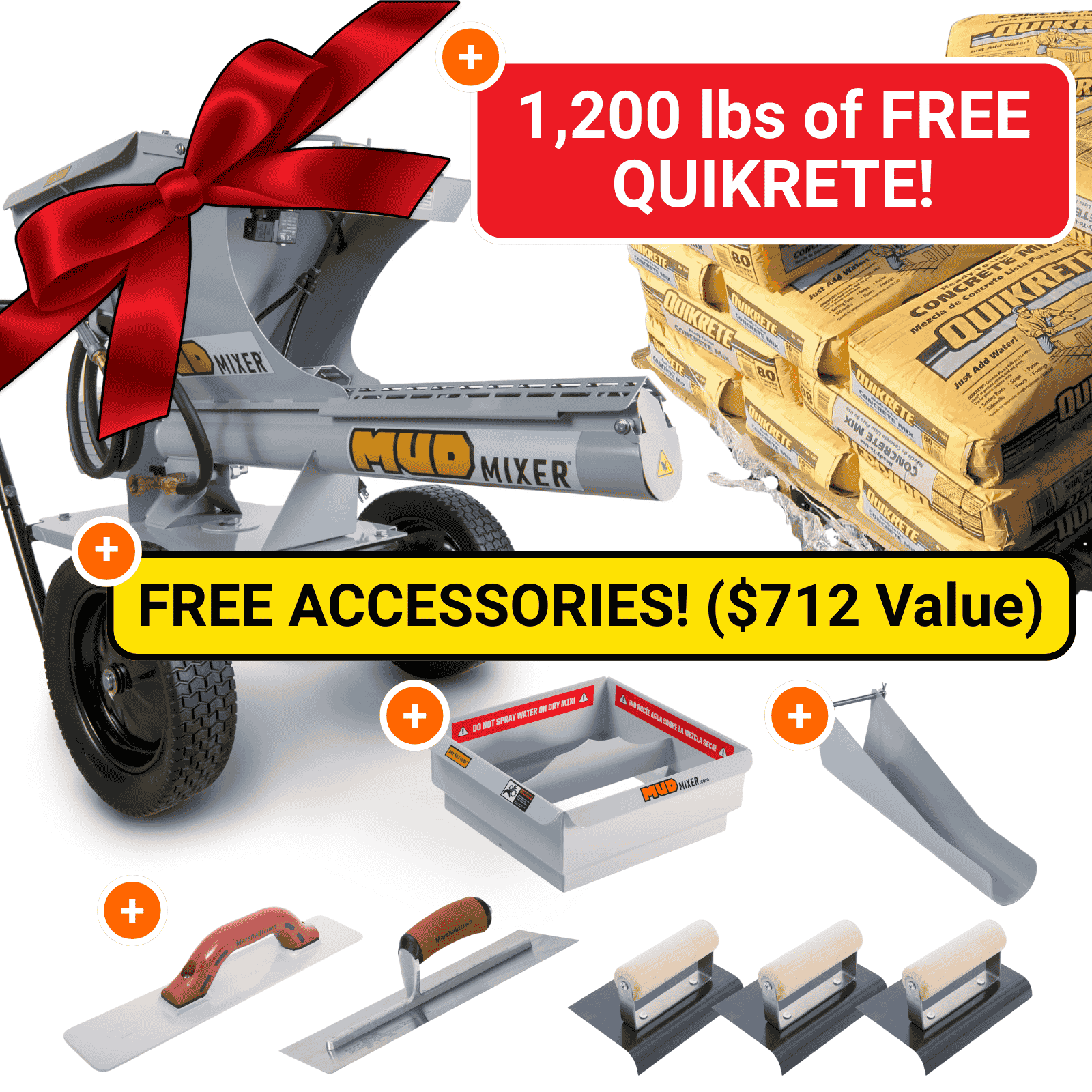 Holiday Sale MudMixer Ultimate Bundle + 1,200 lbs FREE Quikrete – Concrete Tools Direct